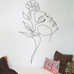 Line Drawing Wall Decal, Floral Head Line Drawing, Focal Wall Artwork ...