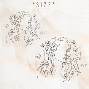 Chic Line Drawing Floral Head With Butterflies Wall Decal, Modern Art ...