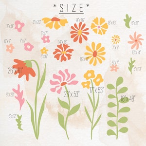 Retro Groovy Flowers and Leaves Wall Decal Set, Decorative Flowers ...