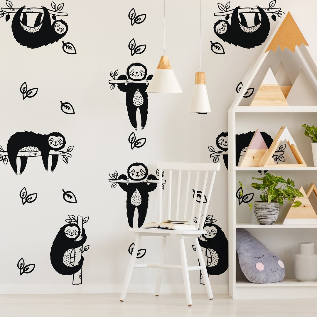 Huge Collection of Sloths and Leaves Design Wall Decals Sloths Decor ...