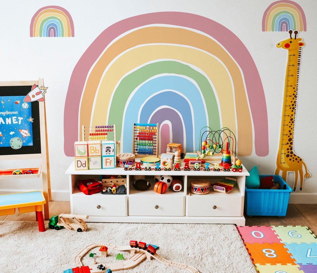 Large Pastel Happy Rainbow Nursery Wall Decal, Playroom Décor, Large ...