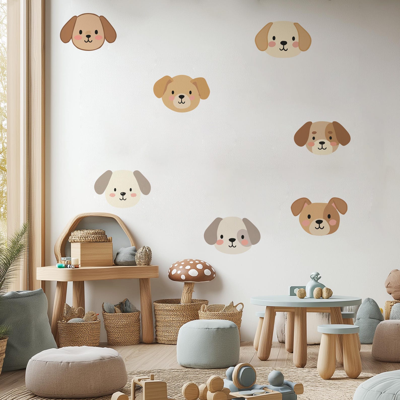 Adorable Puppy Dog Face Wall Decals for Kids, Playroom Wall Decor, 7 ...