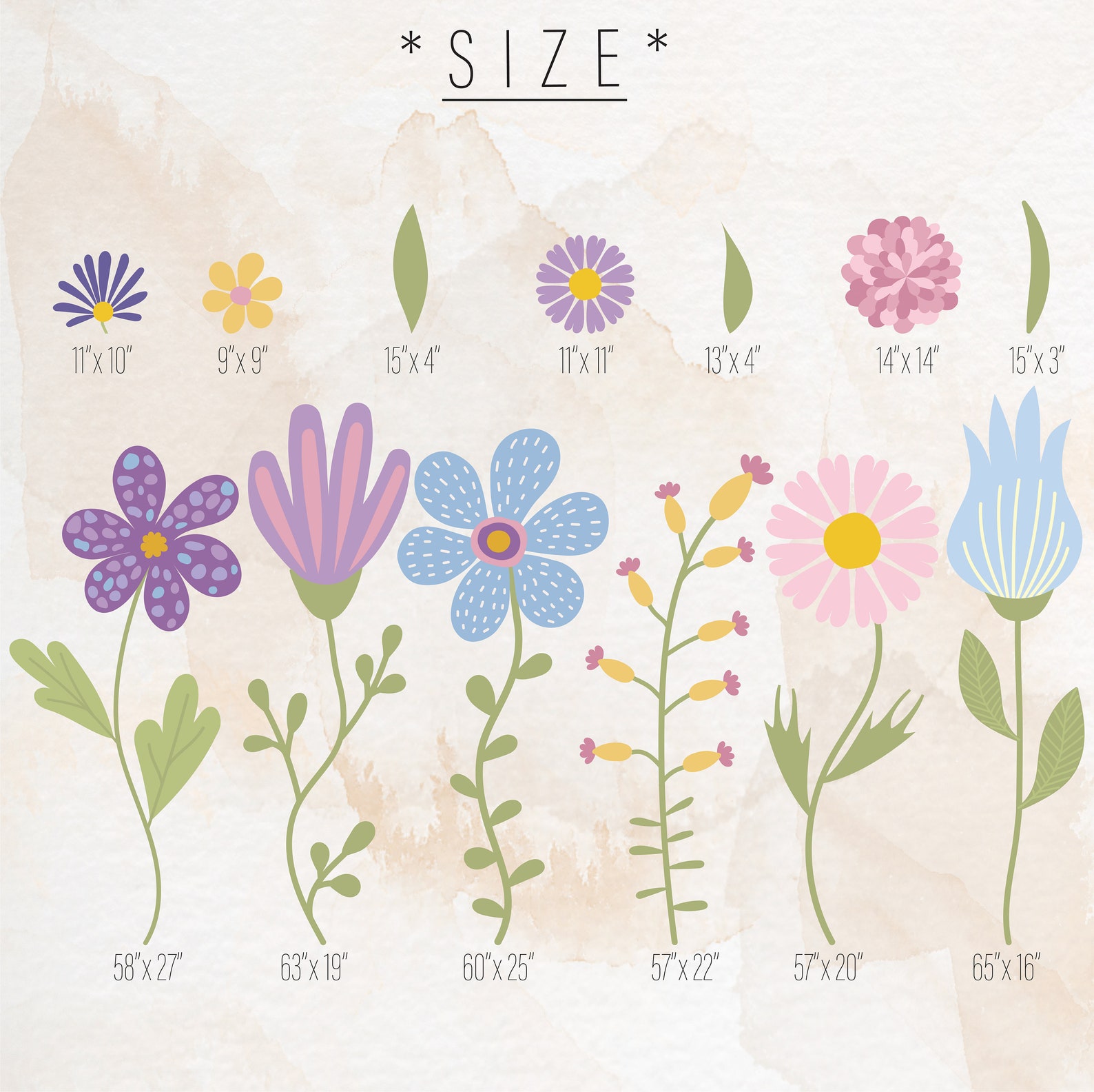 Scandinavian Flowers Wall Decals, Retro Flowers Stickers, Colorful ...