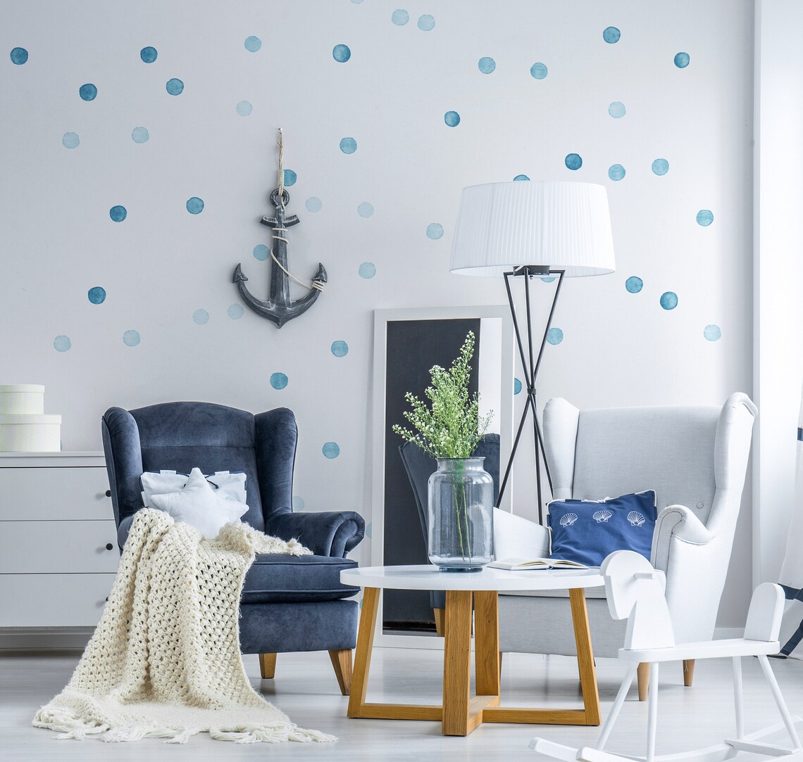 Blue Watercolor Polka Dots Wall Decals Big Collection Baby - Etsy