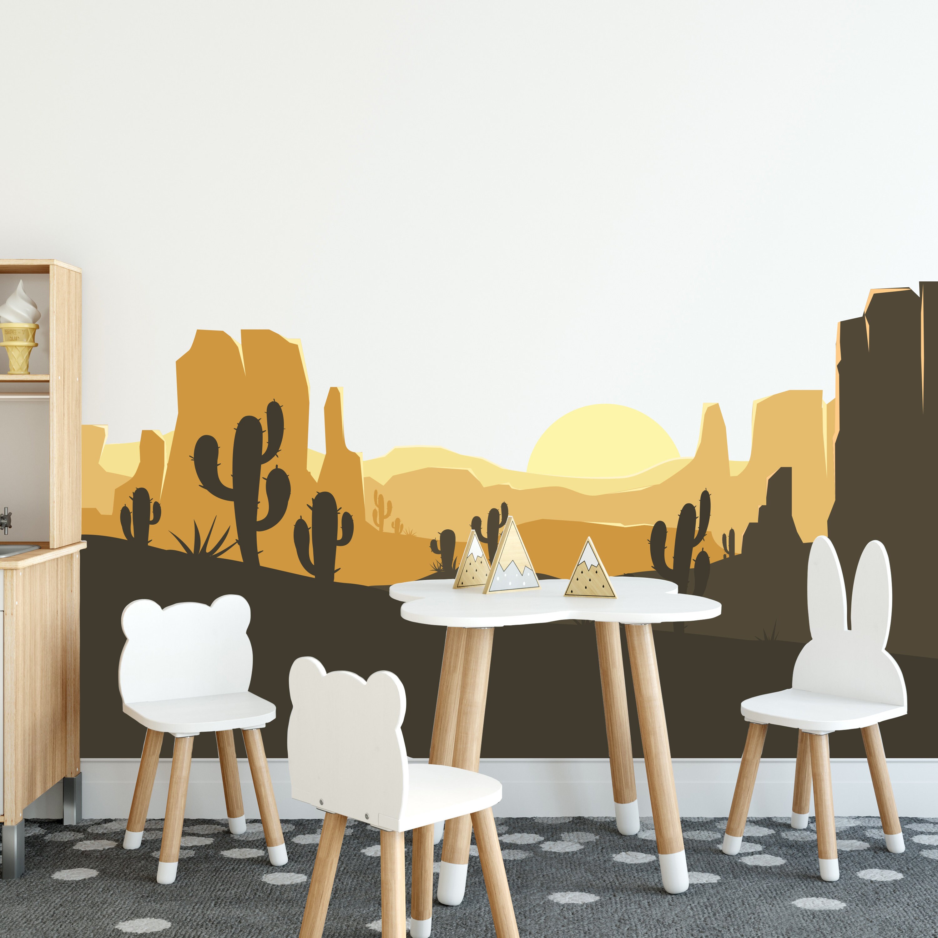 Colorful Desert Landscape and Cactus Wall Mural, Nursery and Playroom ...