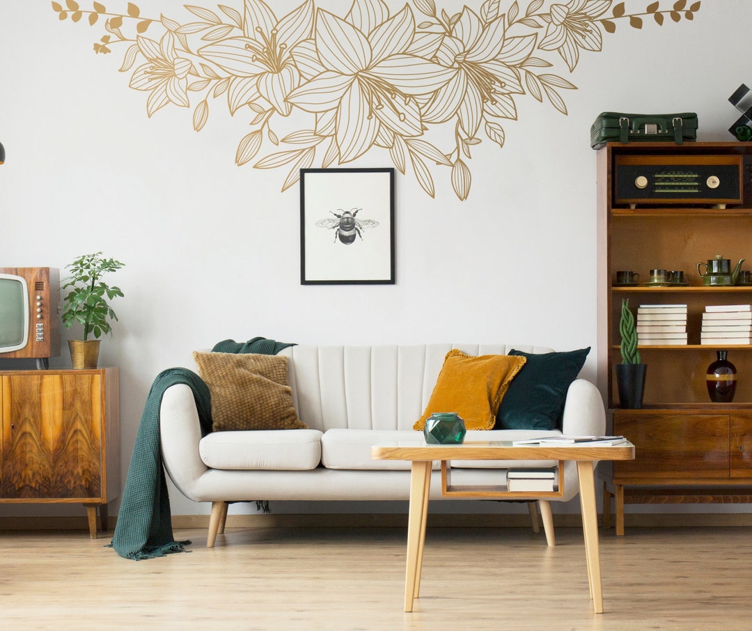 Line Drawing Garland Wall Decals, Accent Floral Line Drawing Boarder ...