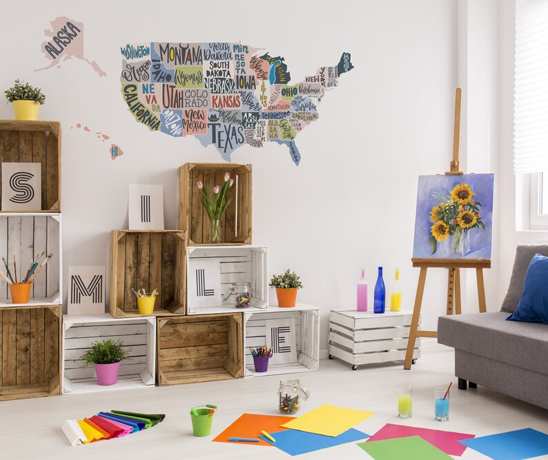 Large Map Wall Decal United States of America States - Etsy