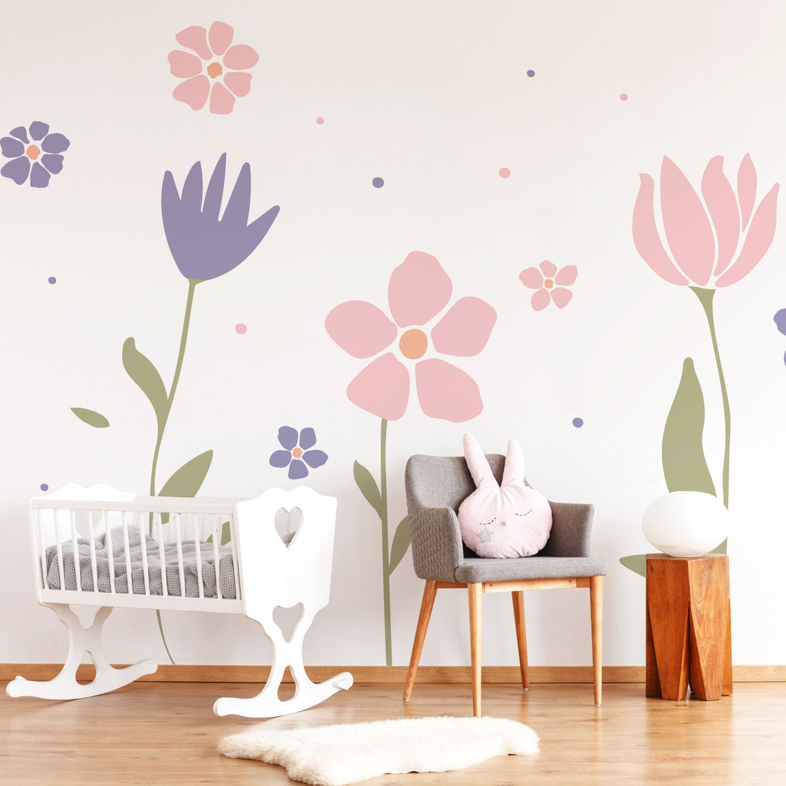 Floral Decorative Wall Decals Set, Retro Flowers Stickers, Abstract ...