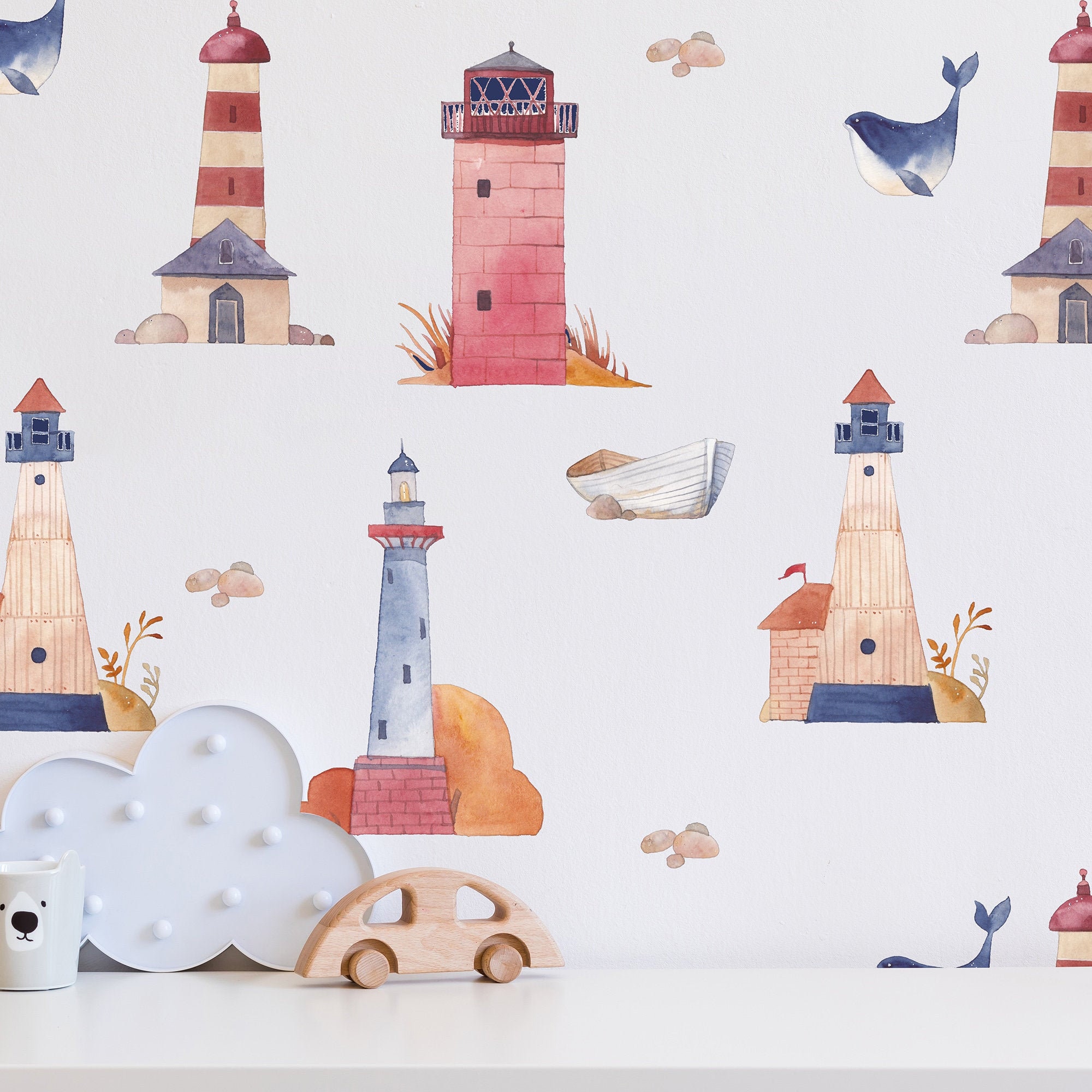 Nautical Wall Decal Lighthouse Wall Decals Boats Nursery | Etsy