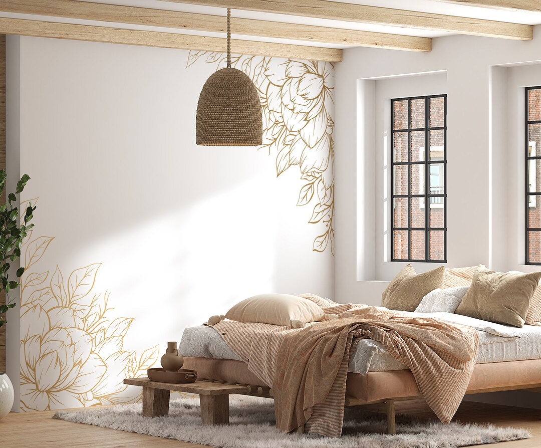 Line Drawing Corner Wall Decals, Accent Floral Line Drawing Corner ...