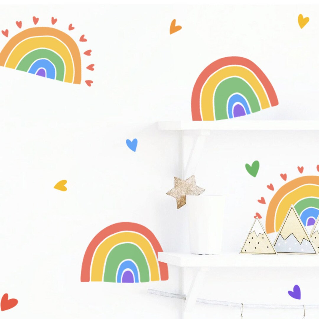 Large Collection of Primary Colored Rainbow Hearts Wall Decals Nursery ...