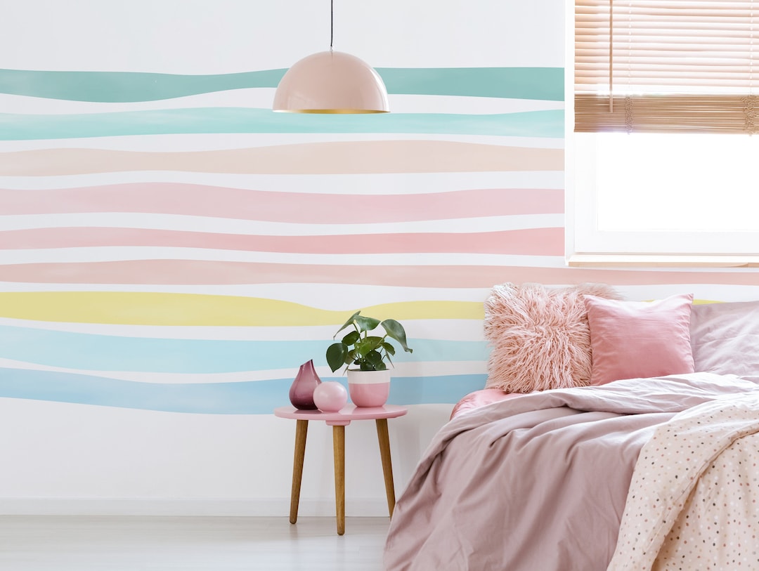 Rainbow Watercolor Stripes Wall Decals, Removable Stickers, Playroom ...