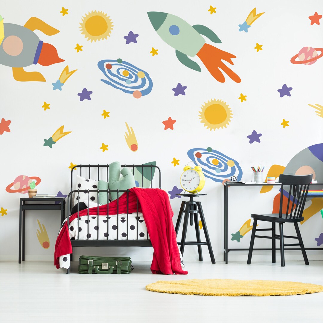 Cosmic Space Wall Decal Sticker Set, Galaxy Wall Sticker, Rockets ...