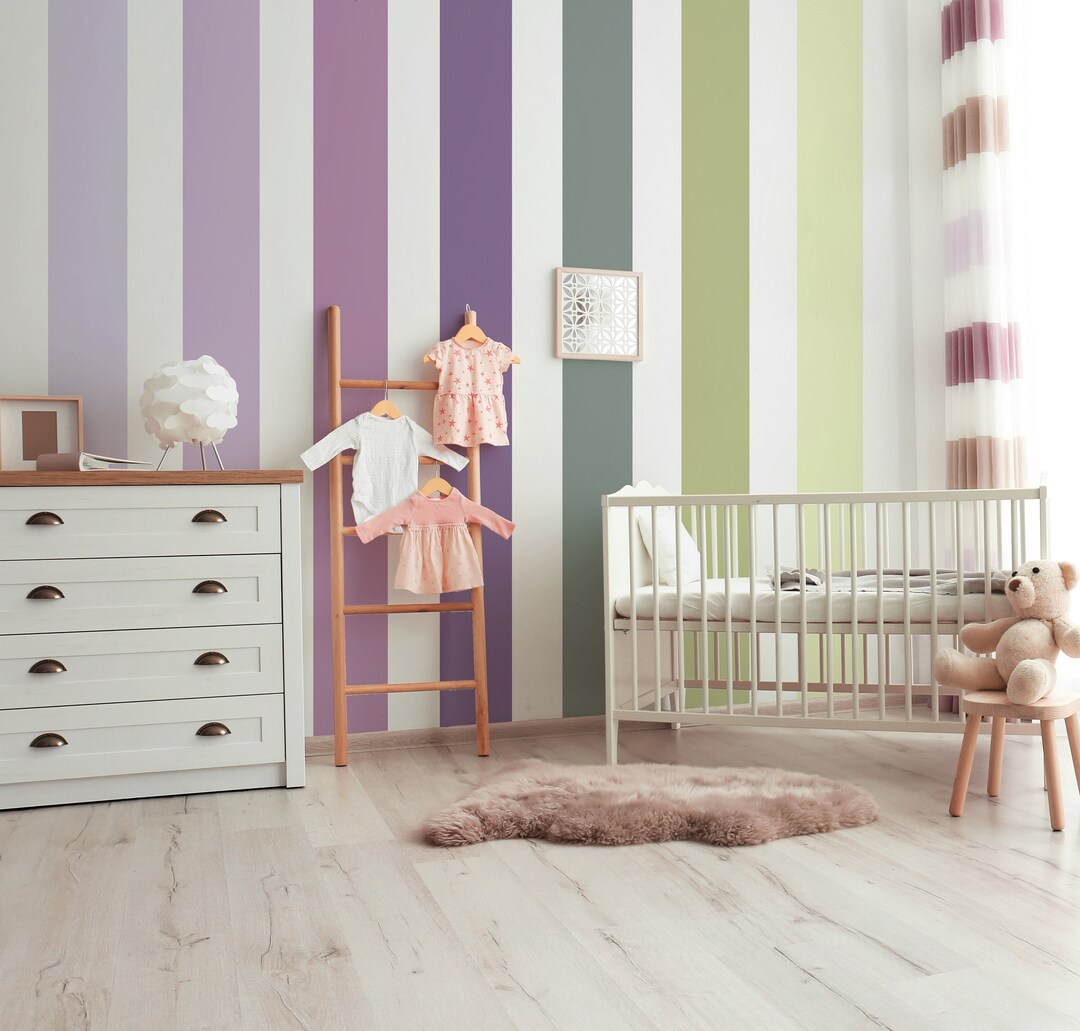 Rainbow Stripes Wall Decals, Purple and Green Large Wall Stripes ...