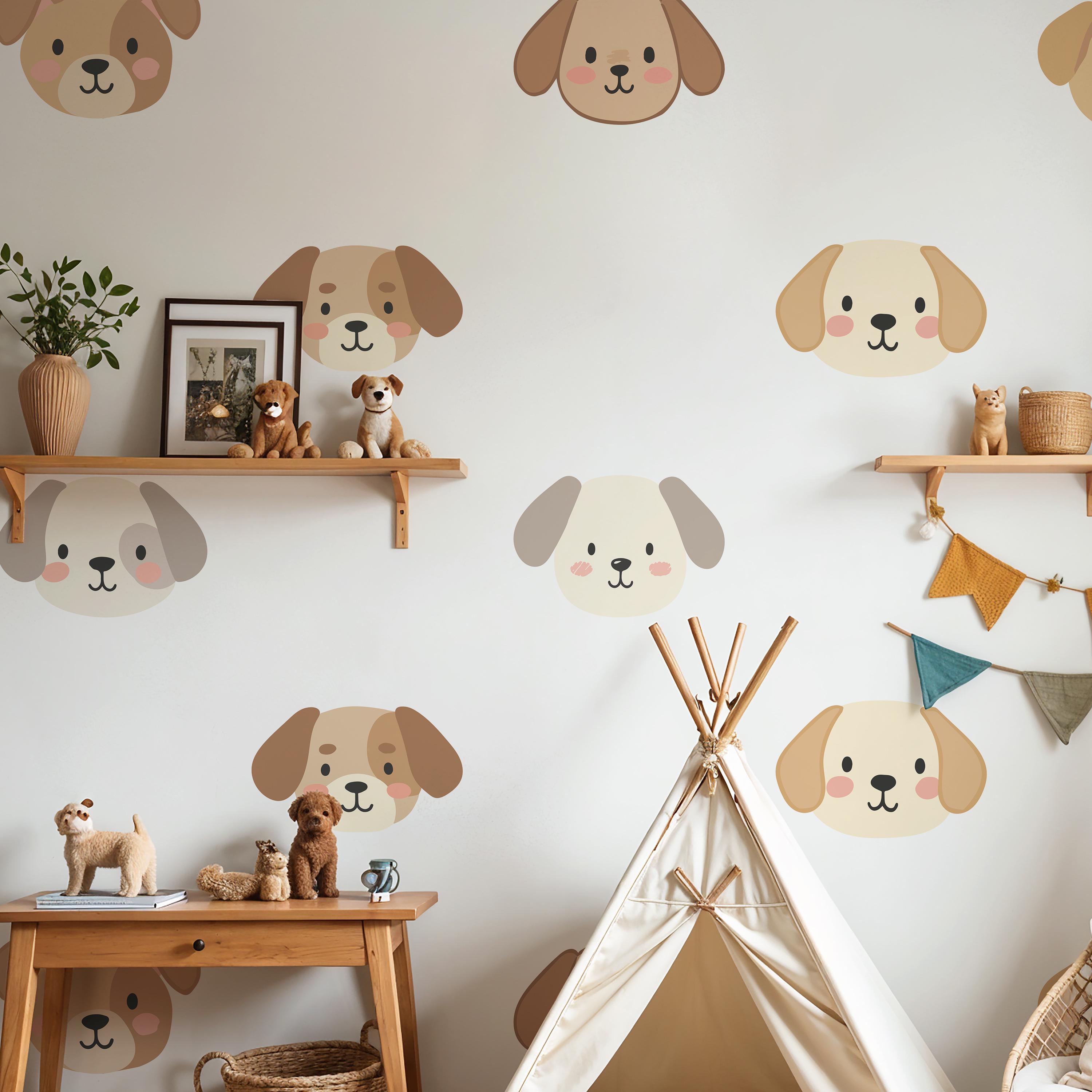 Adorable Puppy Dog Face Wall Decals for Kids, Playroom Wall Decor, 7 ...
