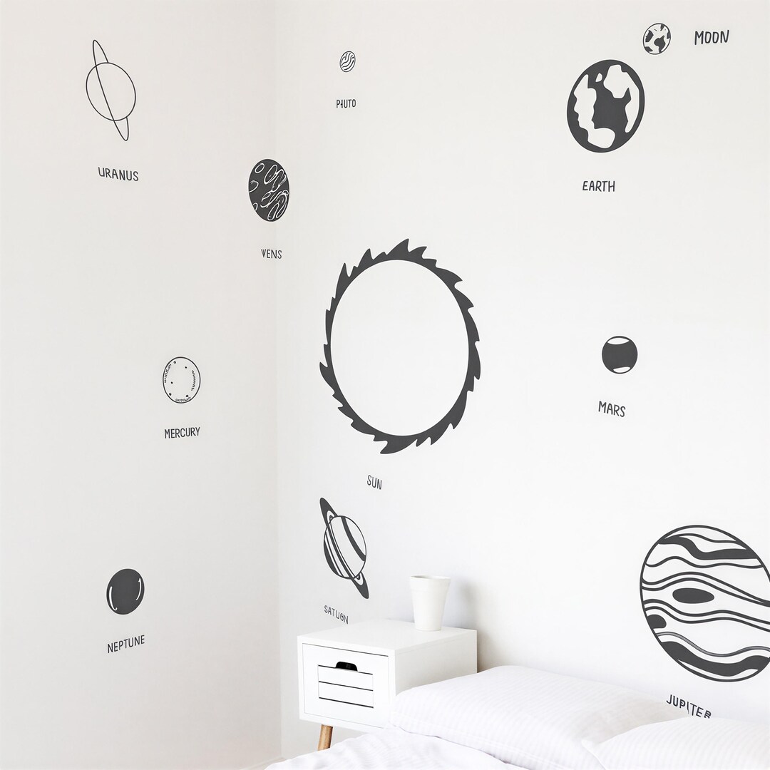 Solar System Wall Decal Set (sun + Planets + Labels) | Space Nursery ...
