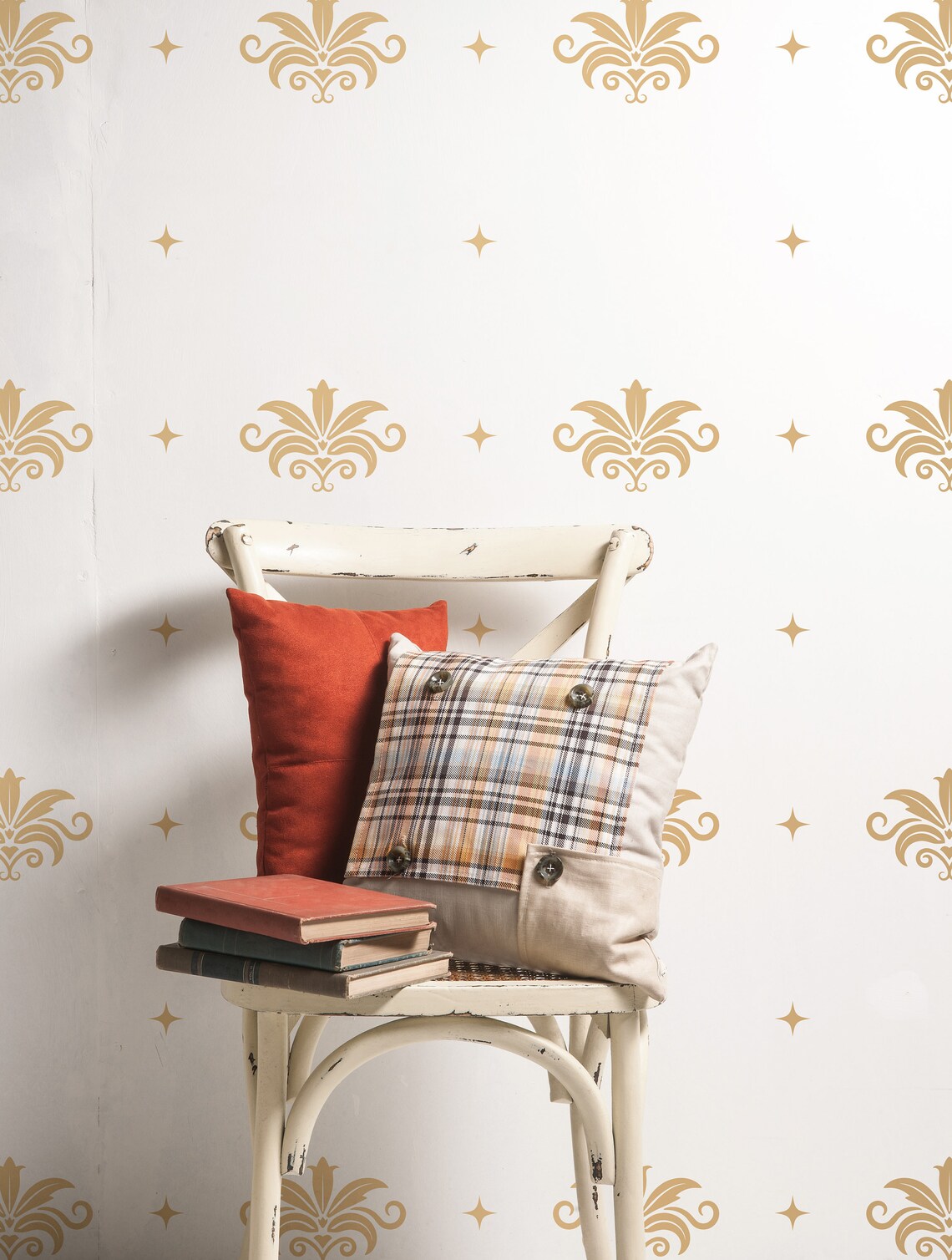Damask Wall Decals - Modern Vinyl Decal Set, Flower Blossoms, Leaf ...