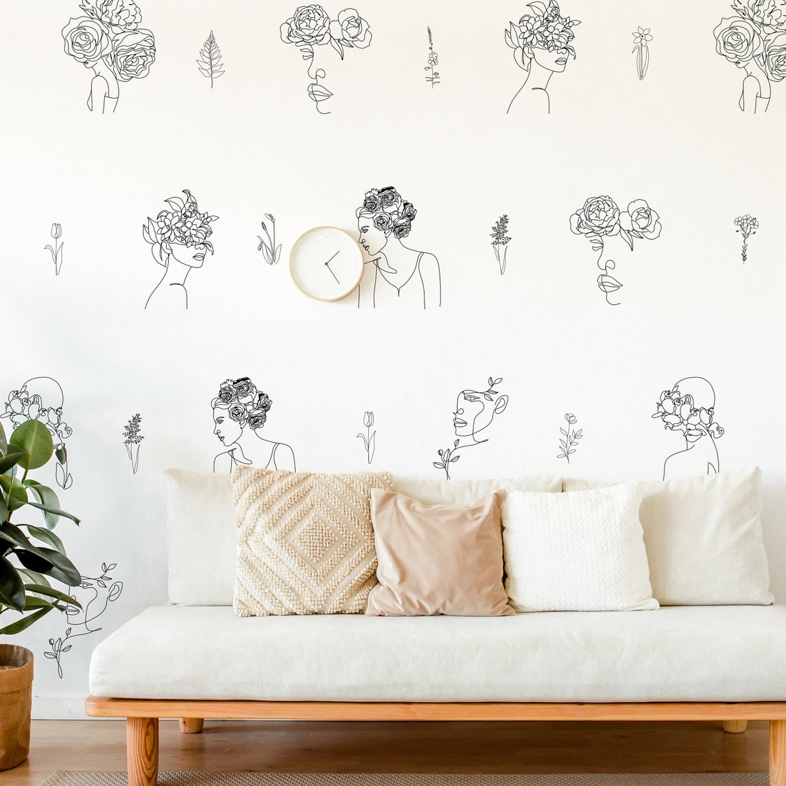 Line Drawing Wall Decal Women Line Drawing Art Deco - Etsy