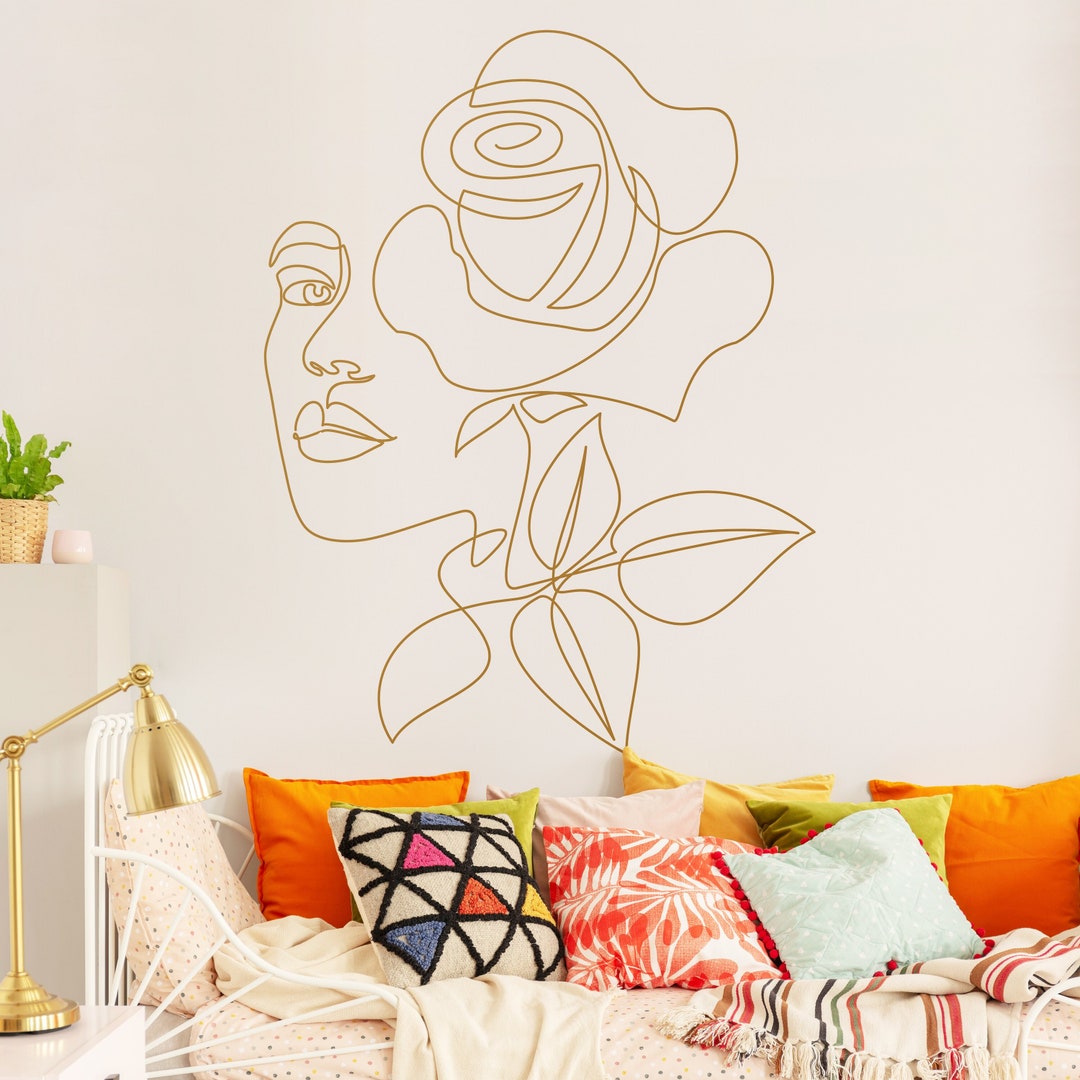 Chic and Elegant Line Drawing Floral Head Wall Decal – Modern Art for ...