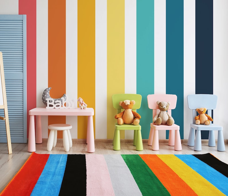 Retro Rainbow Stripes Wall Decals, Rainbow Wall Stickers, Nursery Room ...