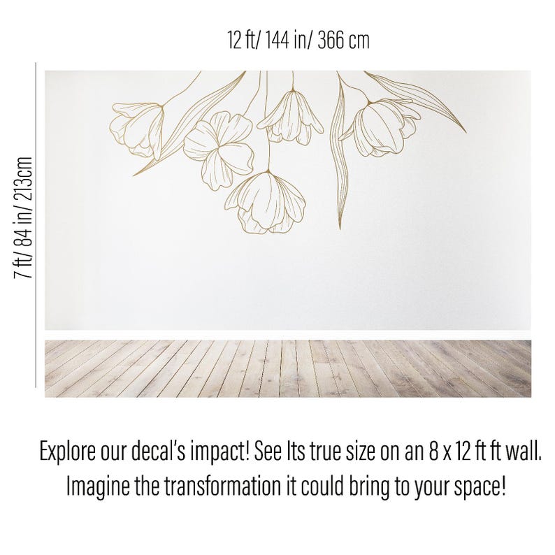 Flower Centerpiece Wall Decals, Floral Line Drawing, Focal Wall Artwork ...