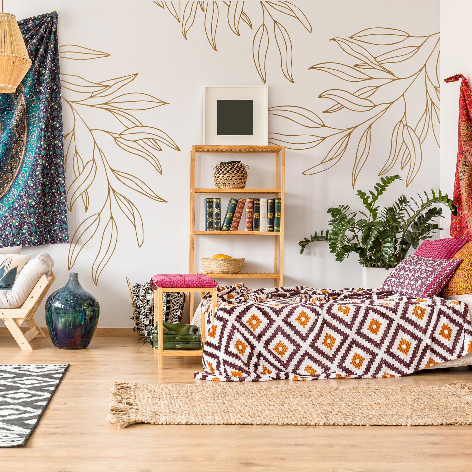 Line Drawing Corner Wall Decals, Accent Floral Line Drawing Corner ...