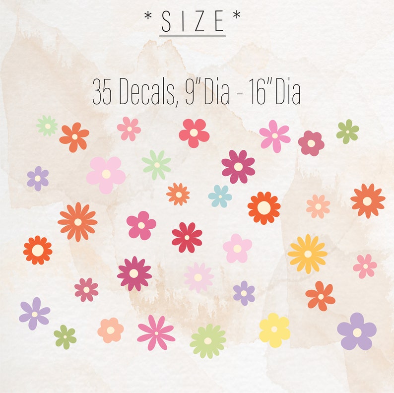Retro Groovy Flowers Wall Decals Set, Decorative Flowers Stickers ...