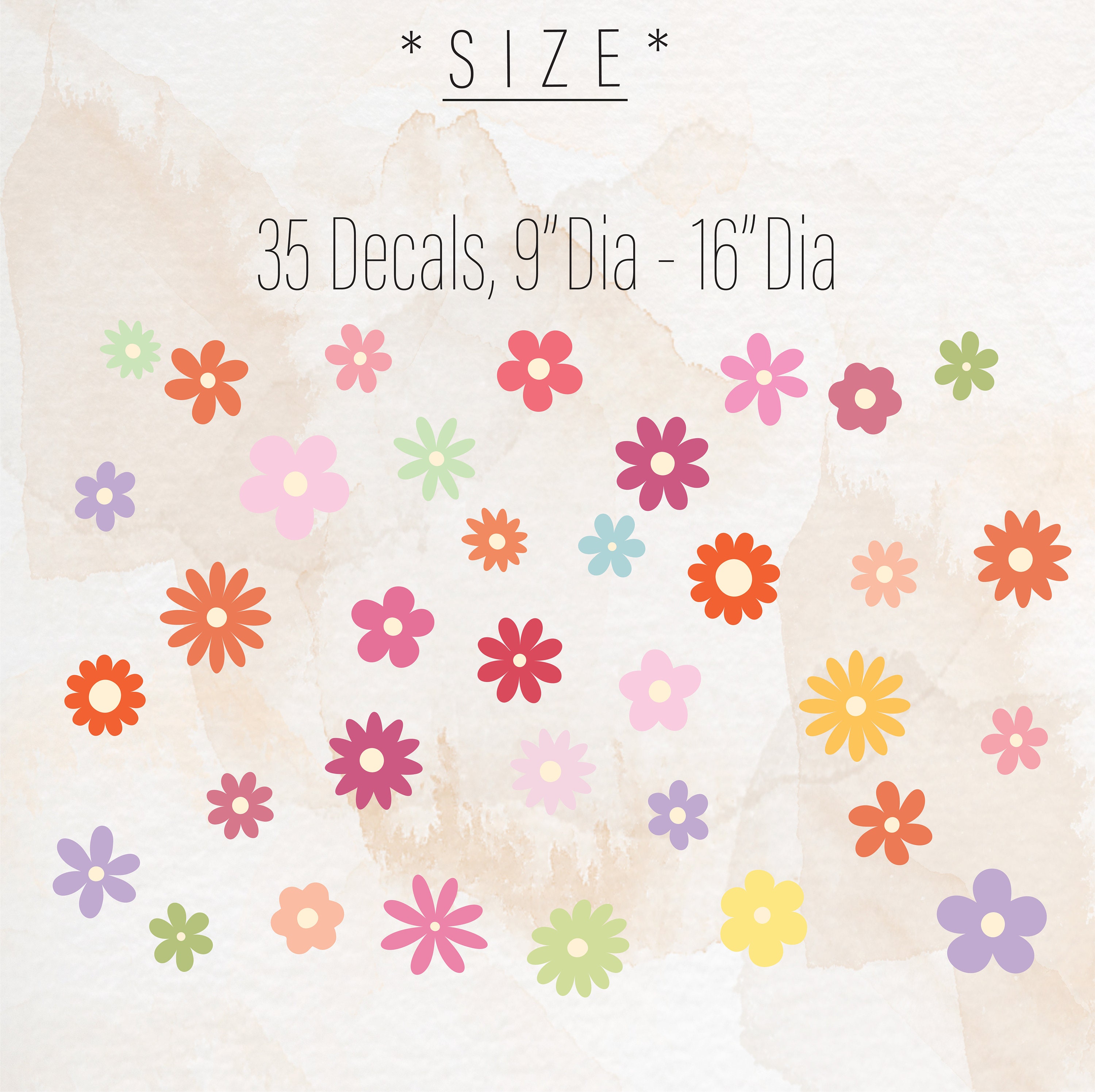 Retro Groovy Flowers Wall Decals Set, Decorative Flowers Stickers ...