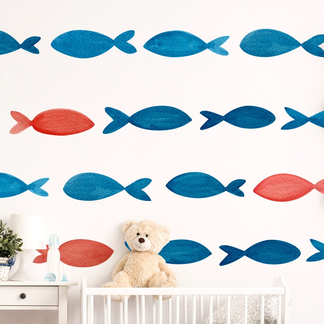 School of Fish Wall Decal for Nursery | Watercolor Fish Wall Decals ...