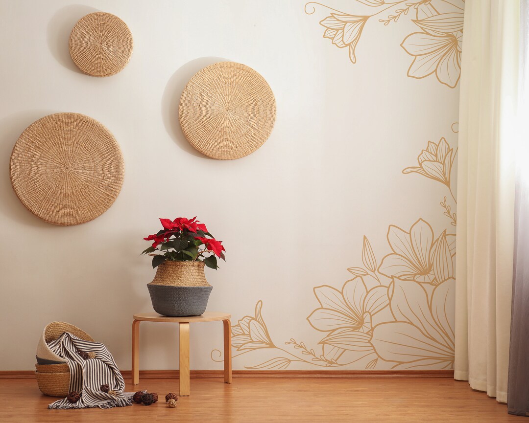 Line Drawing Corner Wall Decals, Accent Floral Line Drawing Corner ...
