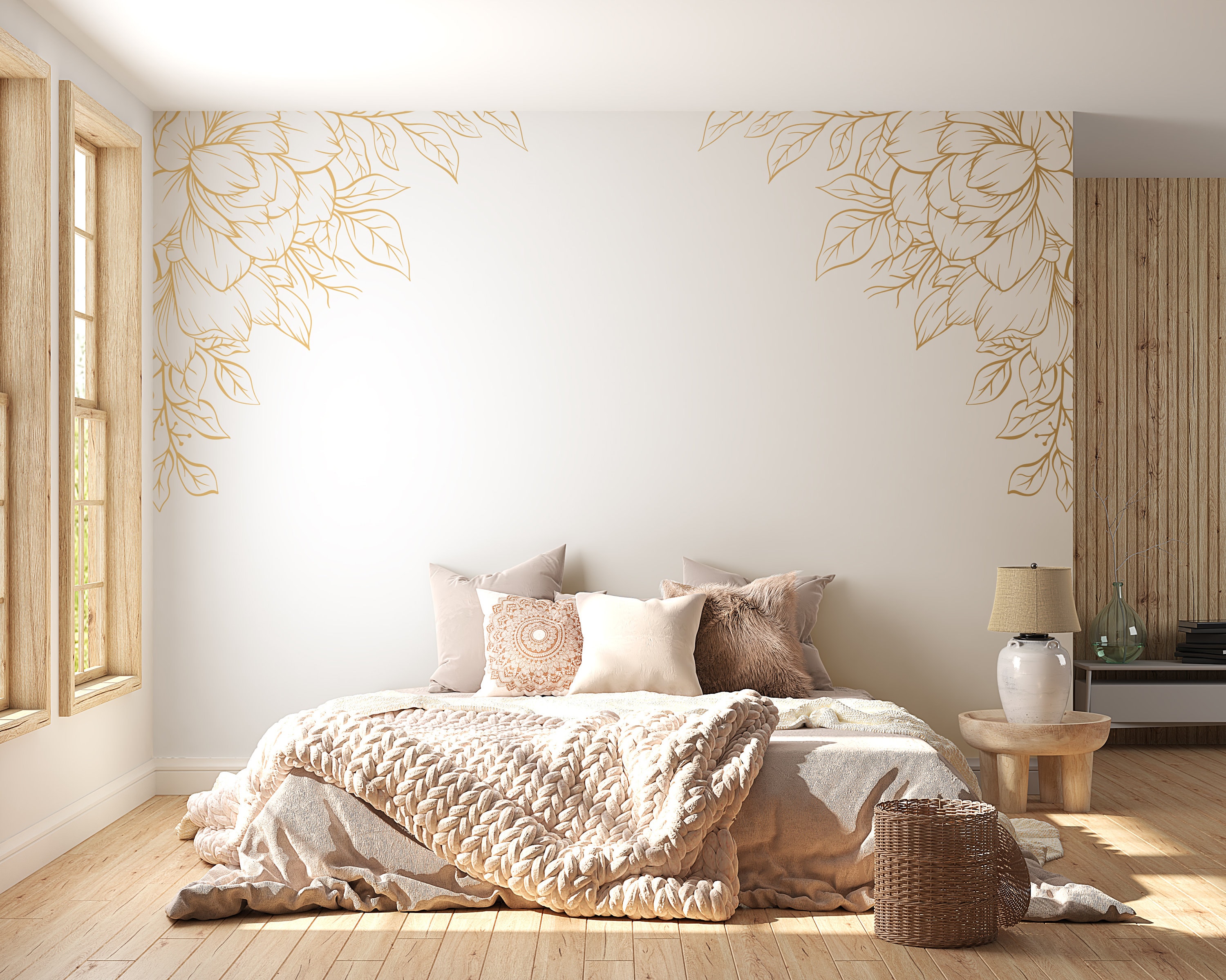 Line Drawing Corner Wall Decals, Accent Floral Line Drawing Corner ...