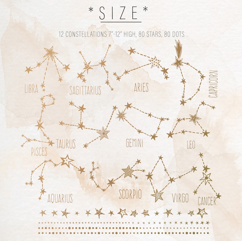 Hand Drawn Zodiac Constellations and Star Decals Large Collection, Wall ...