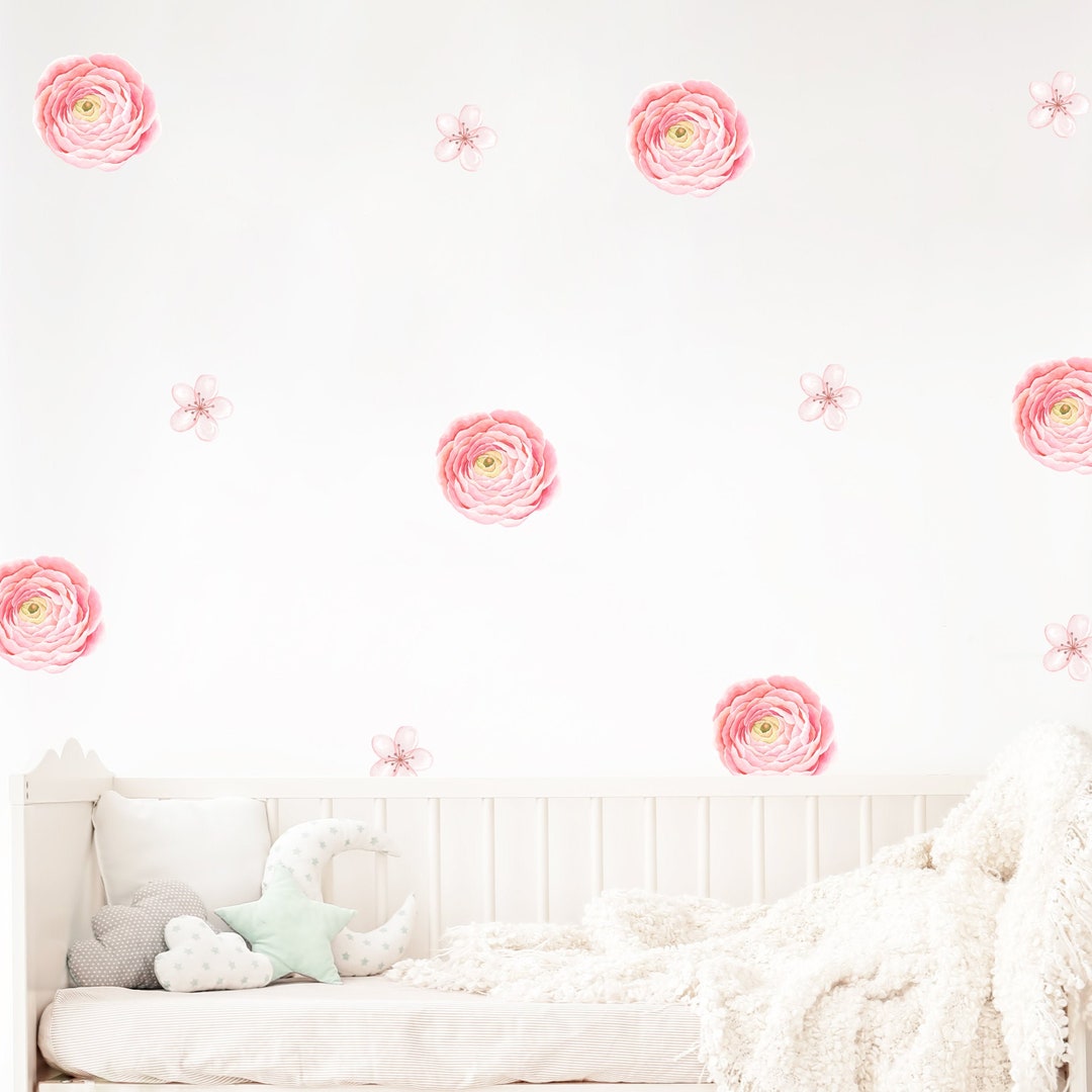Pink Flowers Wall Decals Pretty in Pink Nursery Decor Girls Wall Decor ...