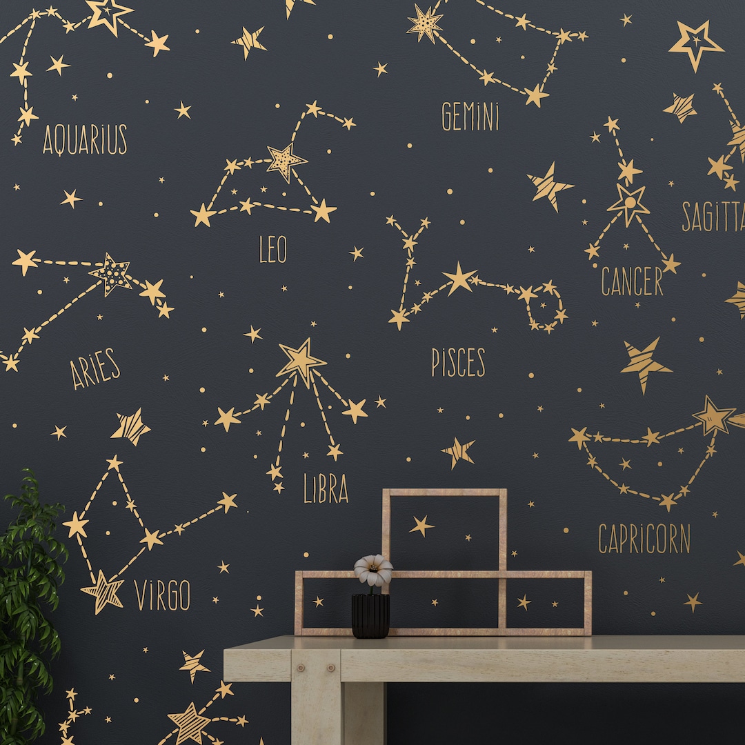 Hand Drawn Zodiac Constellations and Star Decals Large Collection, Wall ...