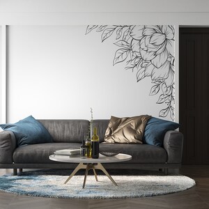 Line Drawing Corner Wall Decals, Accent Floral Line Drawing Corner ...