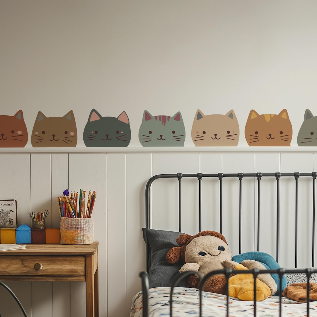 Cat Wall Border Decal for Nursery - Removable Vinyl Strip - Cute Kitty ...