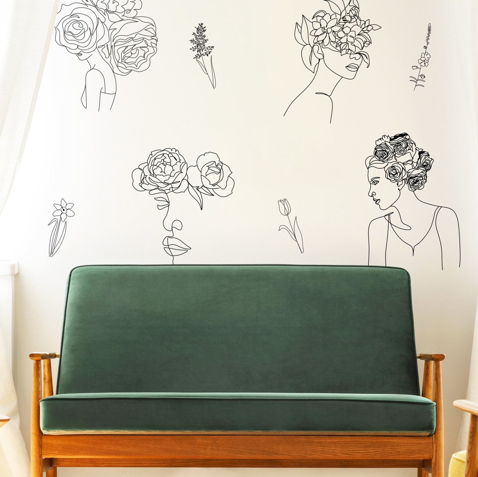 Line Drawing Wall Decal Women Line Drawing Art Deco - Etsy