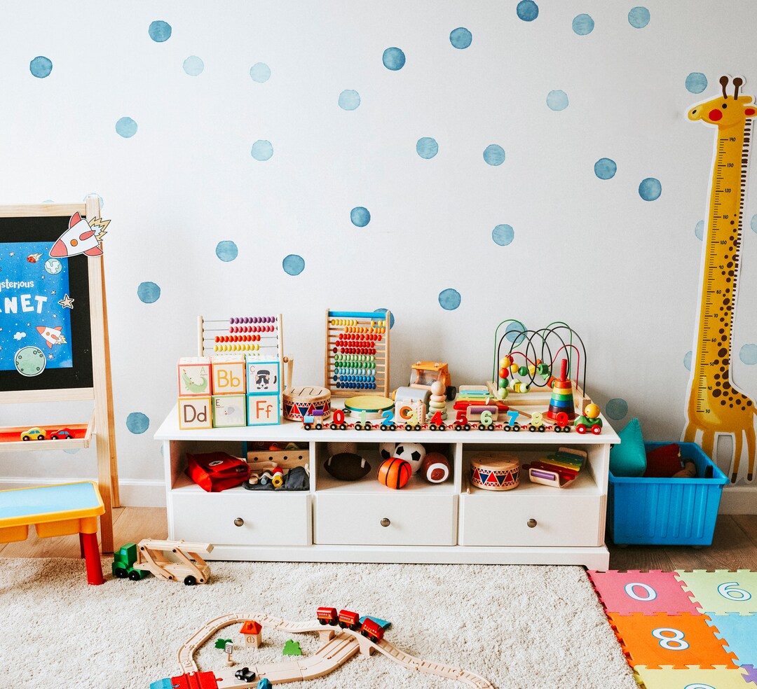 Blue Watercolor Polka Dots Wall Decals | Big Collection | Baby Blue ...