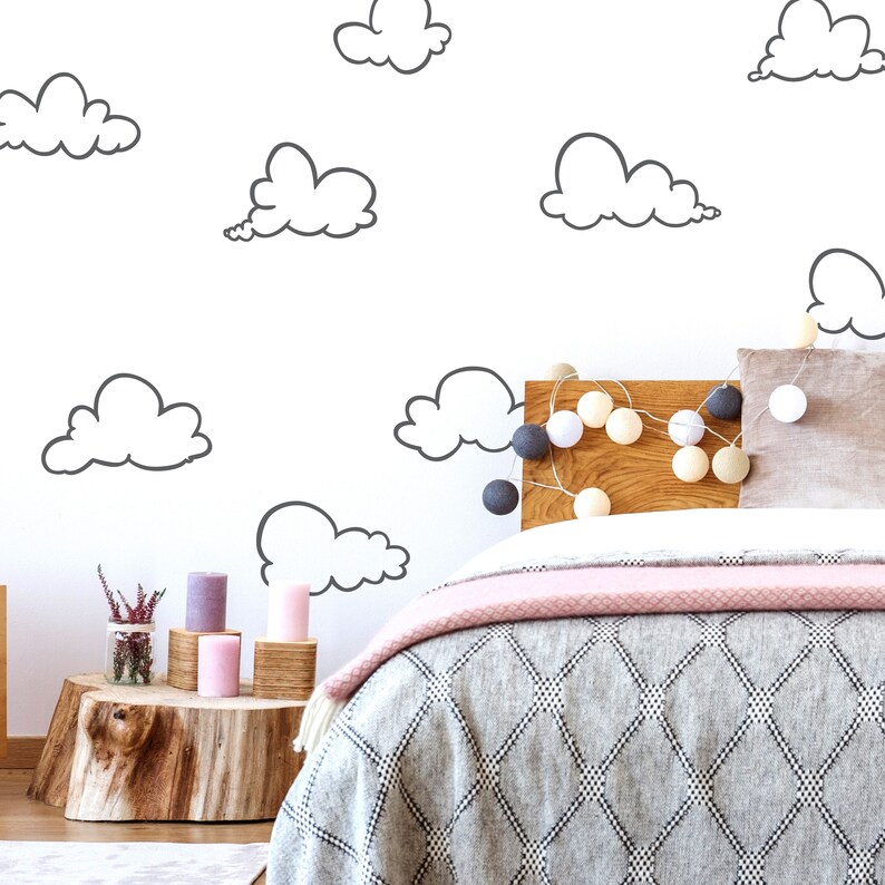 Fluffy Cloud Wall Decal Dorm Decor Cloud Wall Decals His | Etsy