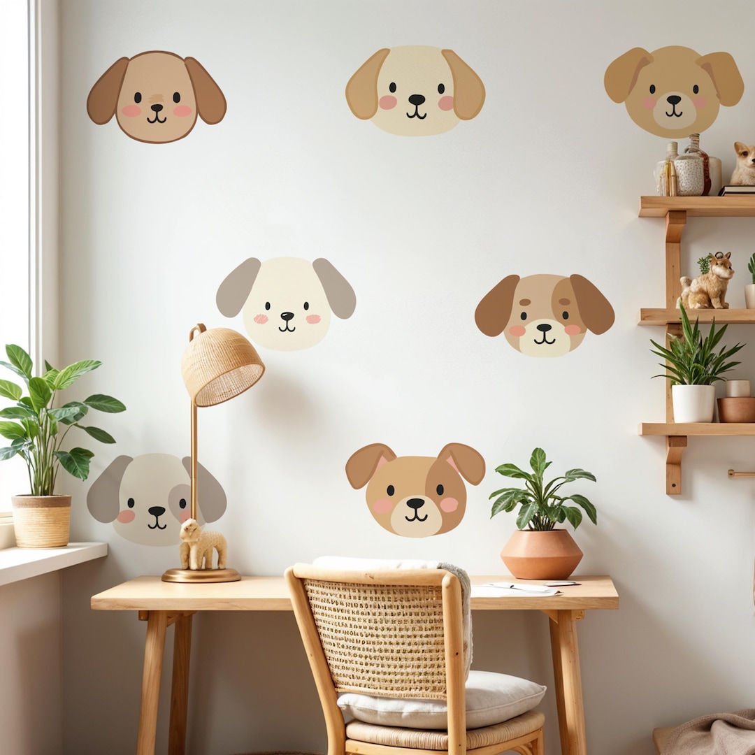 Adorable Puppy Dog Face Wall Decals for Kids, Playroom Wall Decor, 7 ...