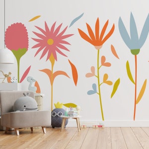 Abstract Flowers Wall Decals, Modern Flowers Stickers, Funky Abstract ...