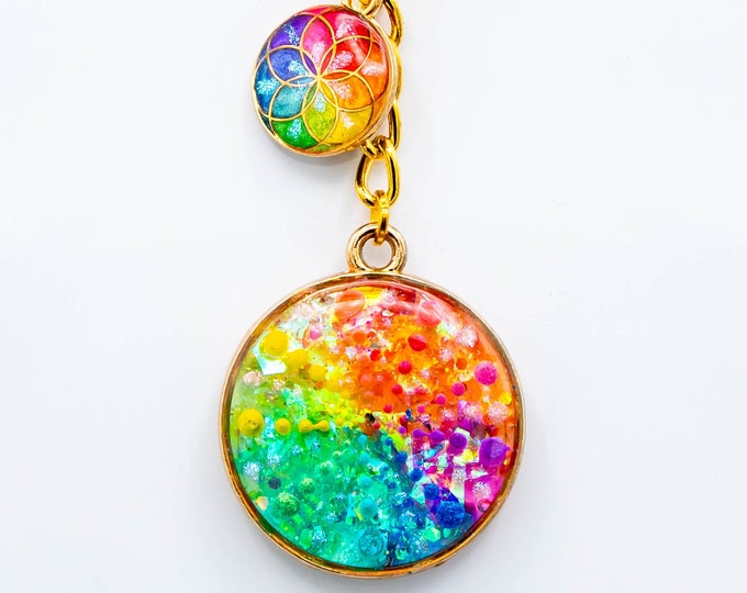 Rainbow Iridescent Keychain - Color Wheel Gradient Ombre Glitter Resin ...
