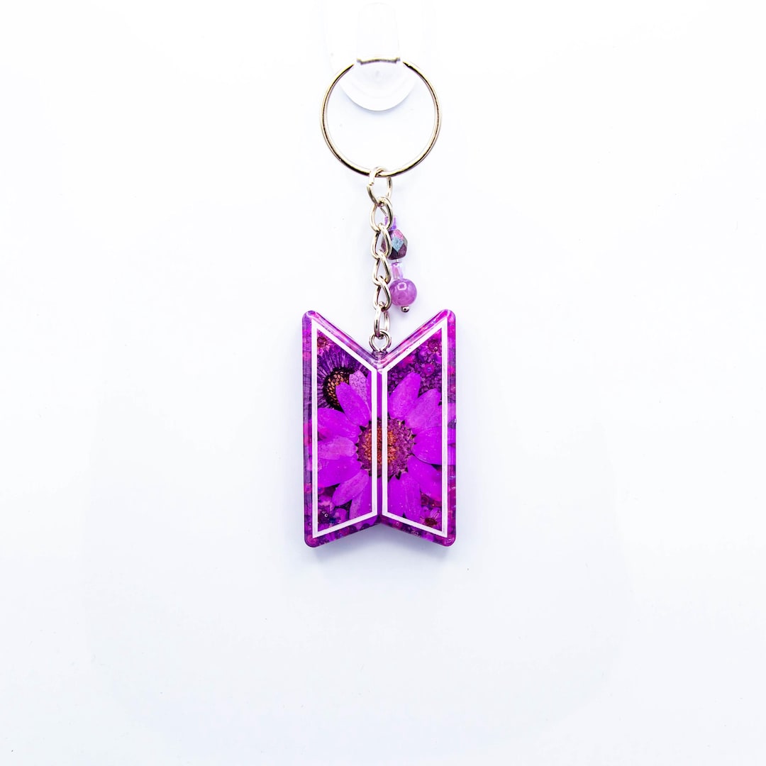 BTS Symbol Keychain - Violet Purple You Floral Real Flowers - Kpop ...