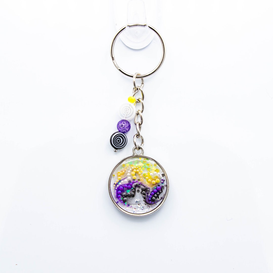 Non Binary Pride Pendant Keychain - Glitter Shimmer Swirls Abstract ...