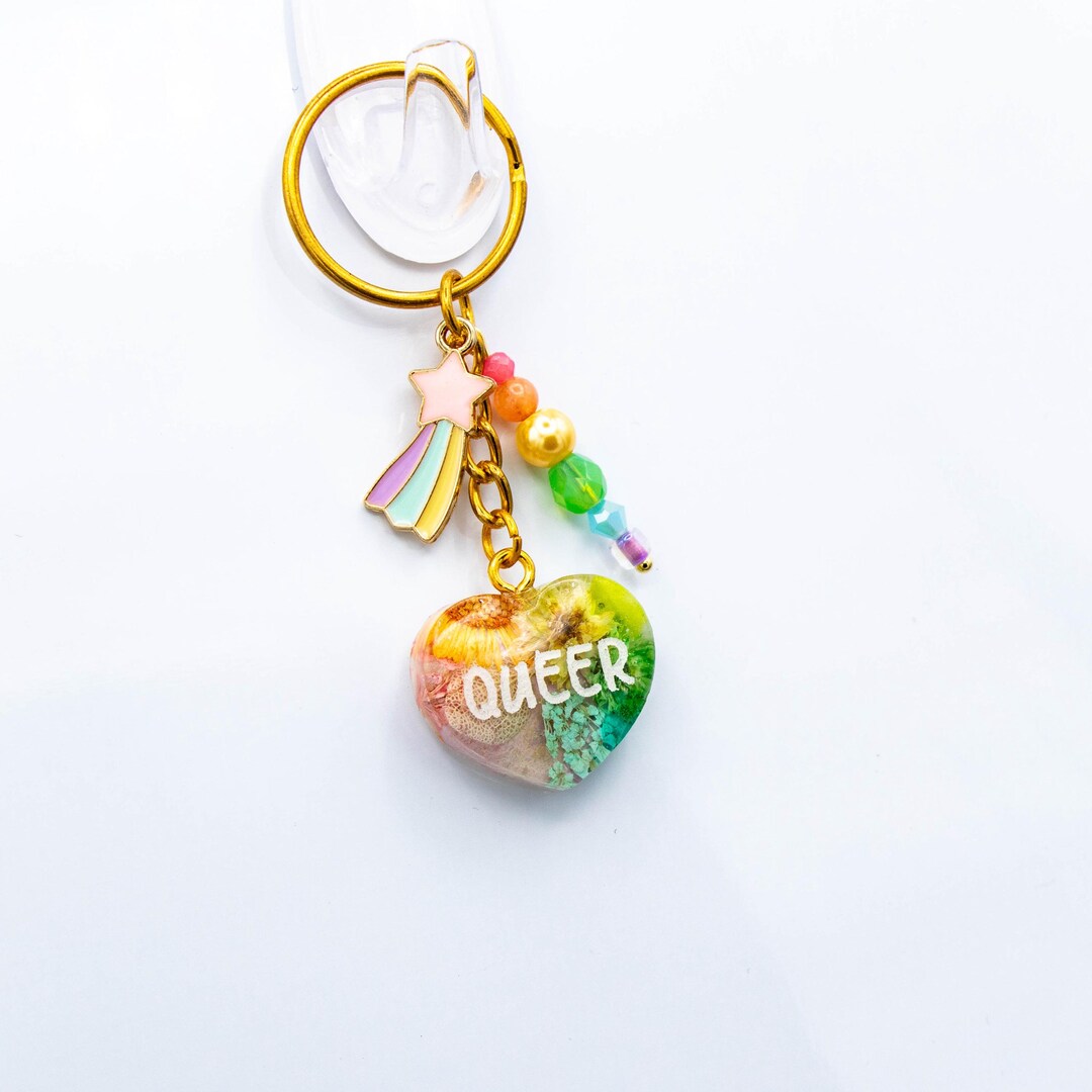 Queer Pride Keychain Floral Real Flowers LGBTQ Pride Pride Accessory ...
