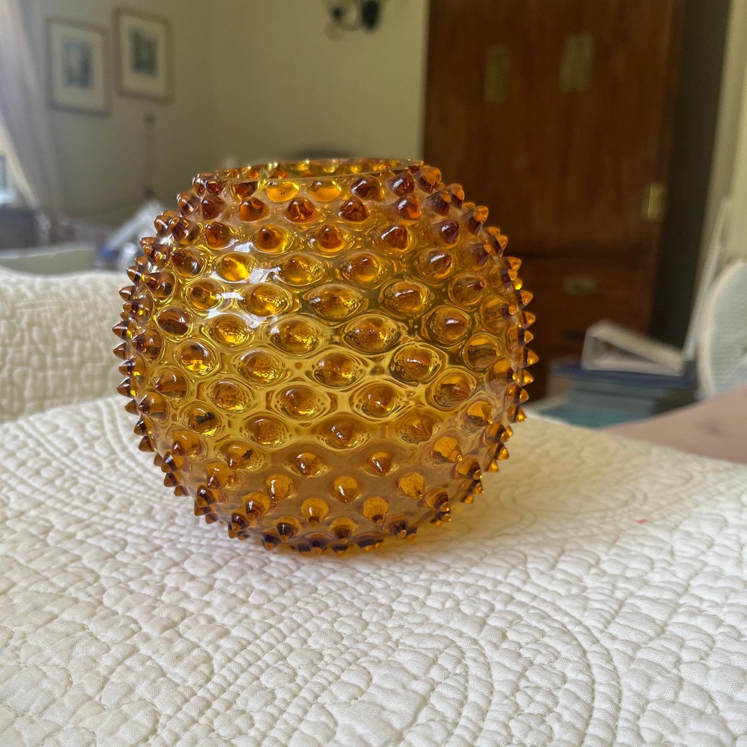 Vintage Amber Hobnail Glass Globe Orb Vase - Etsy