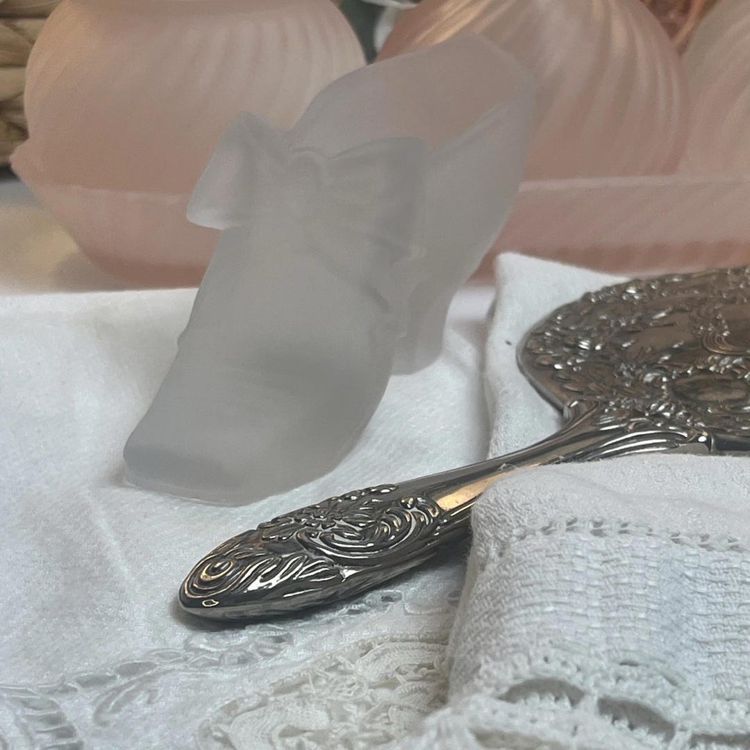 Glass Frosted Slipper Shoe With Bow on Front White Satin Vintage ...