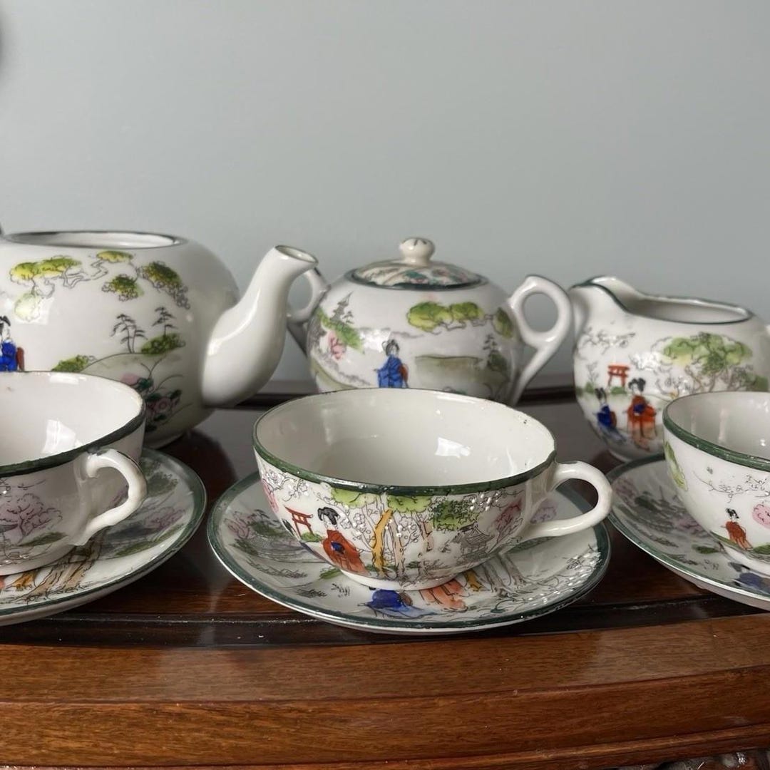 Japanese Kutani Eggshell Porcelain Geisha Tea Set - Etsy