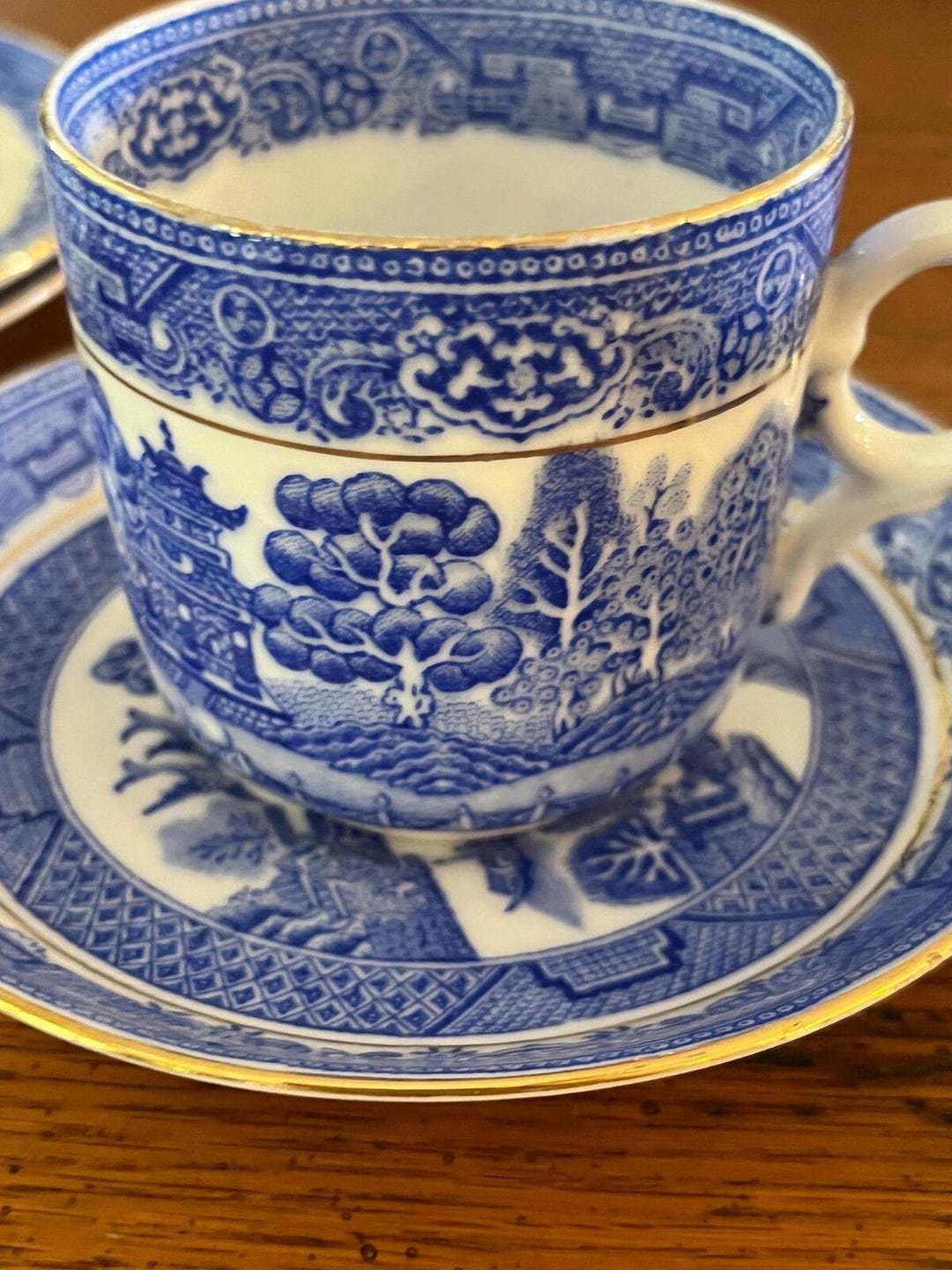 Blue Willow Balmoral China Tea Cup Set - Gold Trimmed - R&D England - Etsy