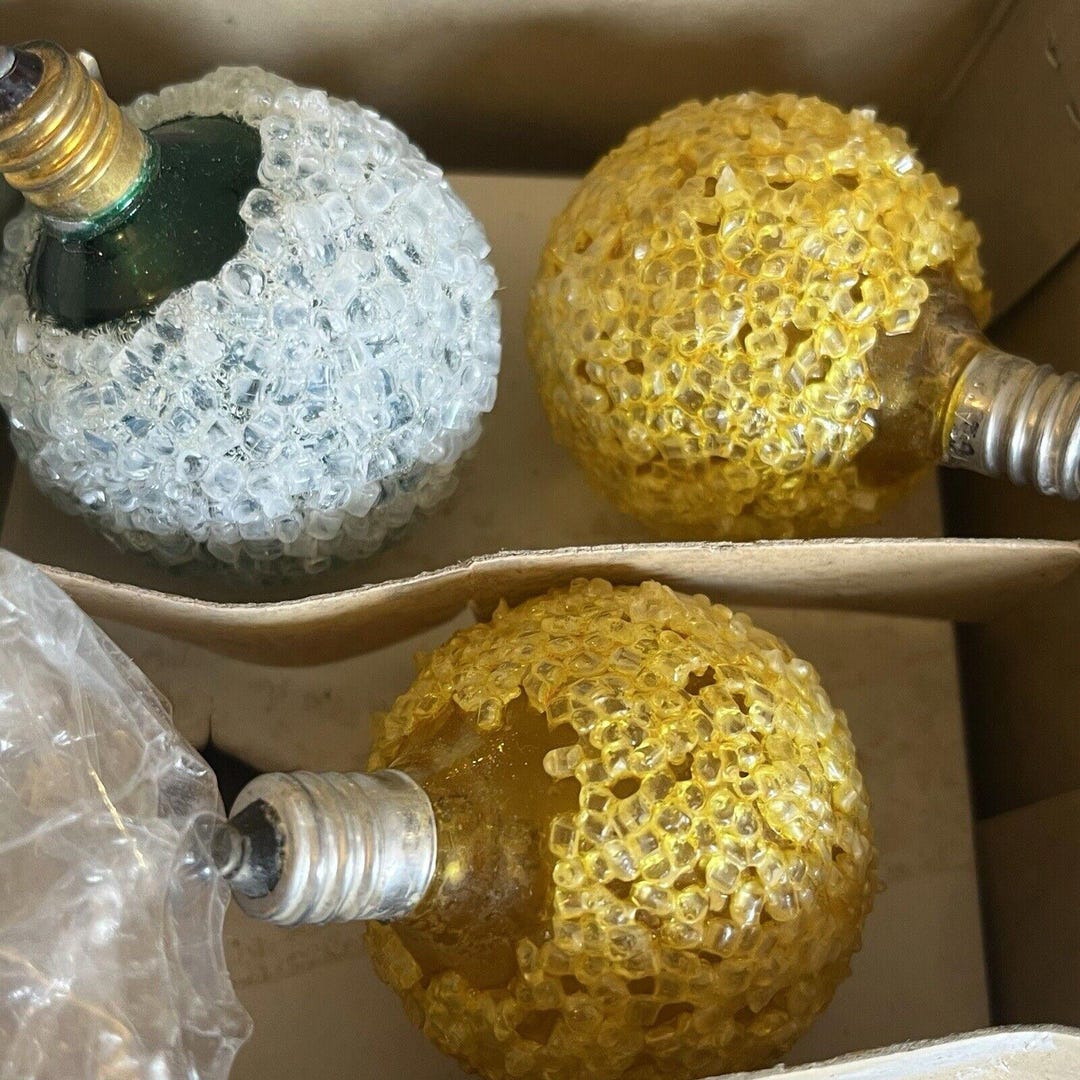 Vintage Christmas Lighted Ice Sugar Frosted Bulbs Snowball 3 Lights ...